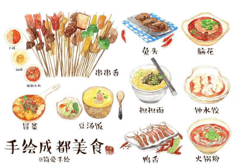 简爱手绘成都美食 堆糖,美图壁纸兴趣社区